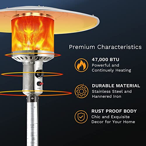 RICHRYCE 47,000 BTU Patio Heater,Outdoor propane heater with Auto Shut off Tilt Protection and Wheels,Gas Heaters for Outside, Garden, CourtyardâŚ