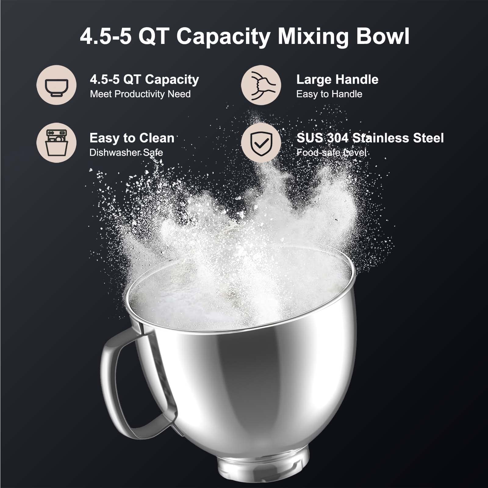 GVODE Stainless Steel Mixer Attachment Fit all Kitchenaid Mixer Bowl,4.5-5Q Tilt-Head for Kitchen Aid Mixing Bowls 5 Quart Stainless Bowl for Kitchenaid