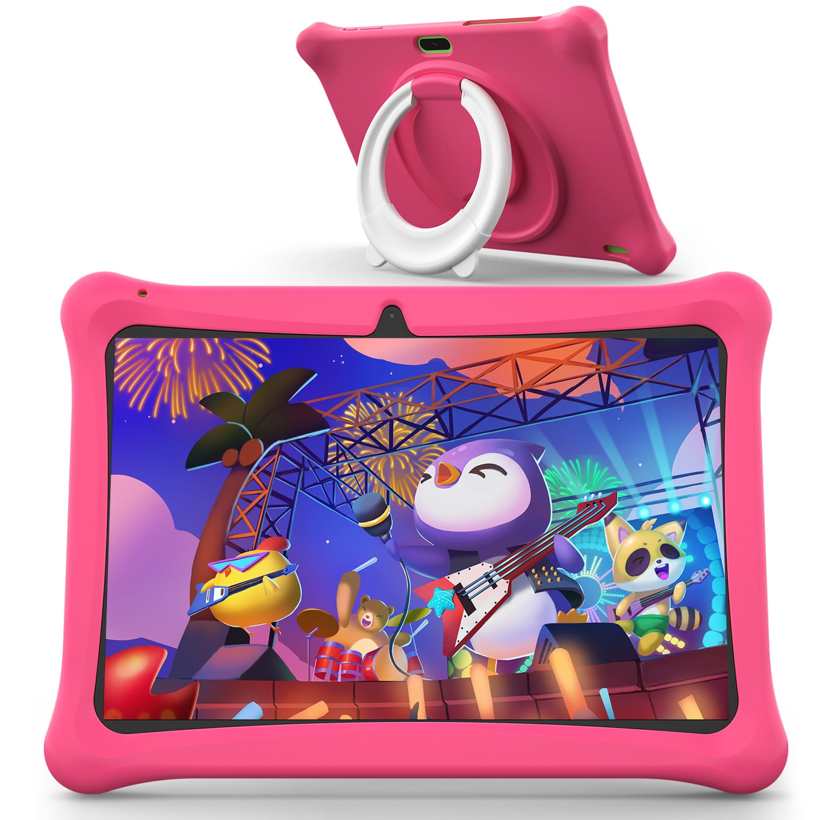 SGIN 10.1 inch Kids Tablet Android 12, 64GB ROM 2GB RAM(TF Card 512GB), Pre-Installed iWawa, Parental Control, 2.4G/5G WiFi, BT4.2, Dual Camera, Educational, Toddler Tablet Shockproof Case(Pink)