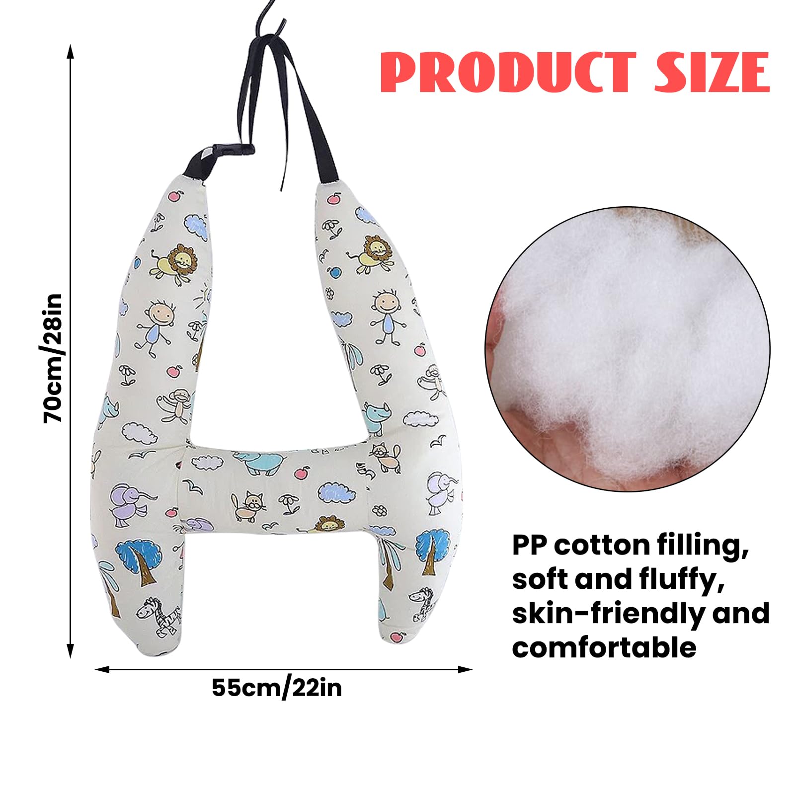Car Pillow for Kids, H-Shape Car Seat Pillow for Kids, Portable Kids Travel Pillow, Adjustable Kids Neck Pillows for Long Trips (Dinosaur)
