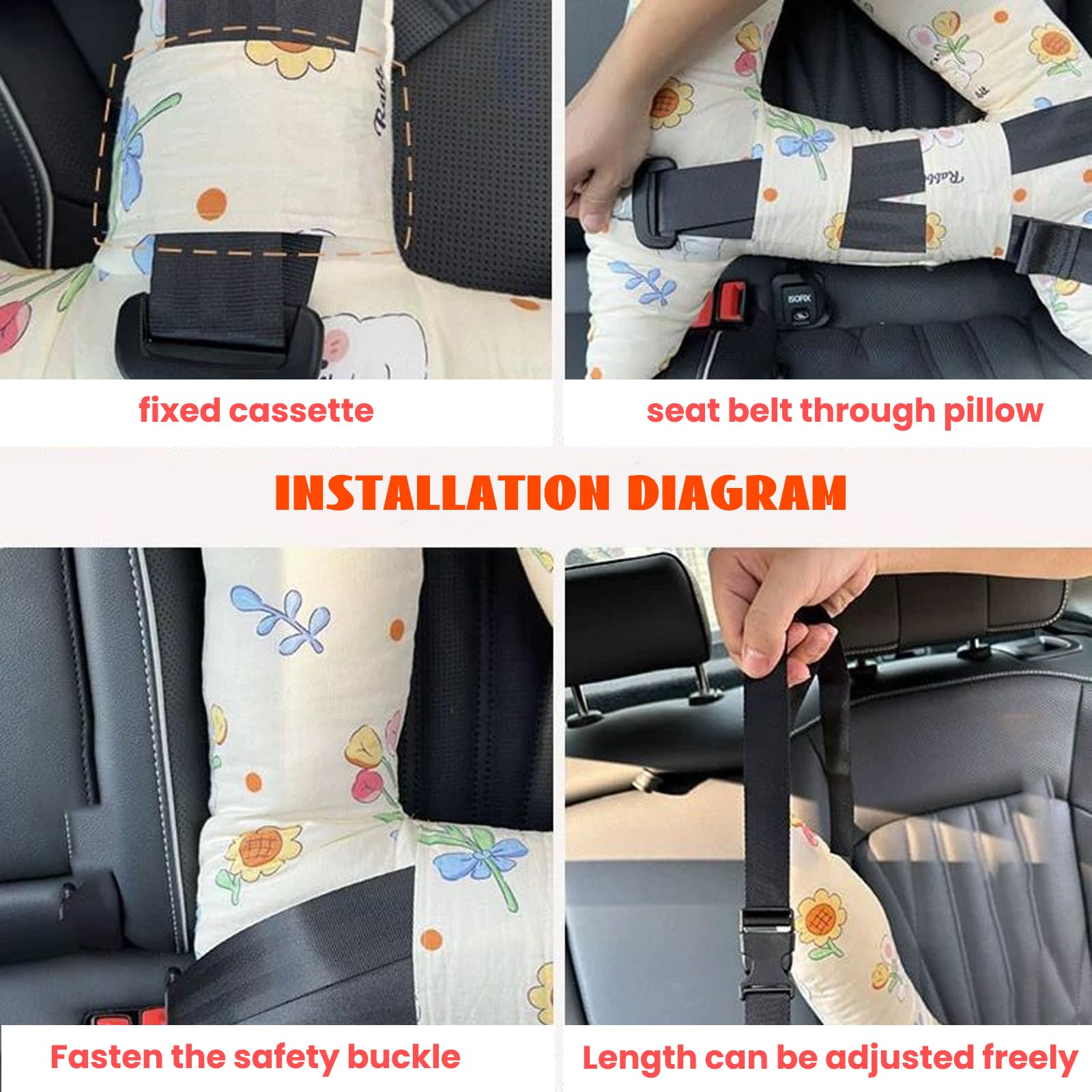 Car Pillow for Kids, H-Shape Car Seat Pillow for Kids, Portable Kids Travel Pillow, Adjustable Kids Neck Pillows for Long Trips (Dinosaur)