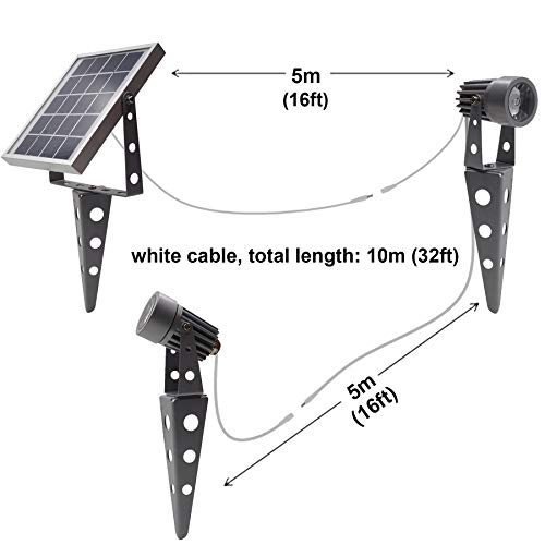 Mini 50X Twin Solar Spotlight (Cool White LED) Outdoor Waterproof Dimmable Dusk to Dawn for Garden Landscape Pathway Car Porch Entrance Lighting Uplight Downlight, Grey Finish