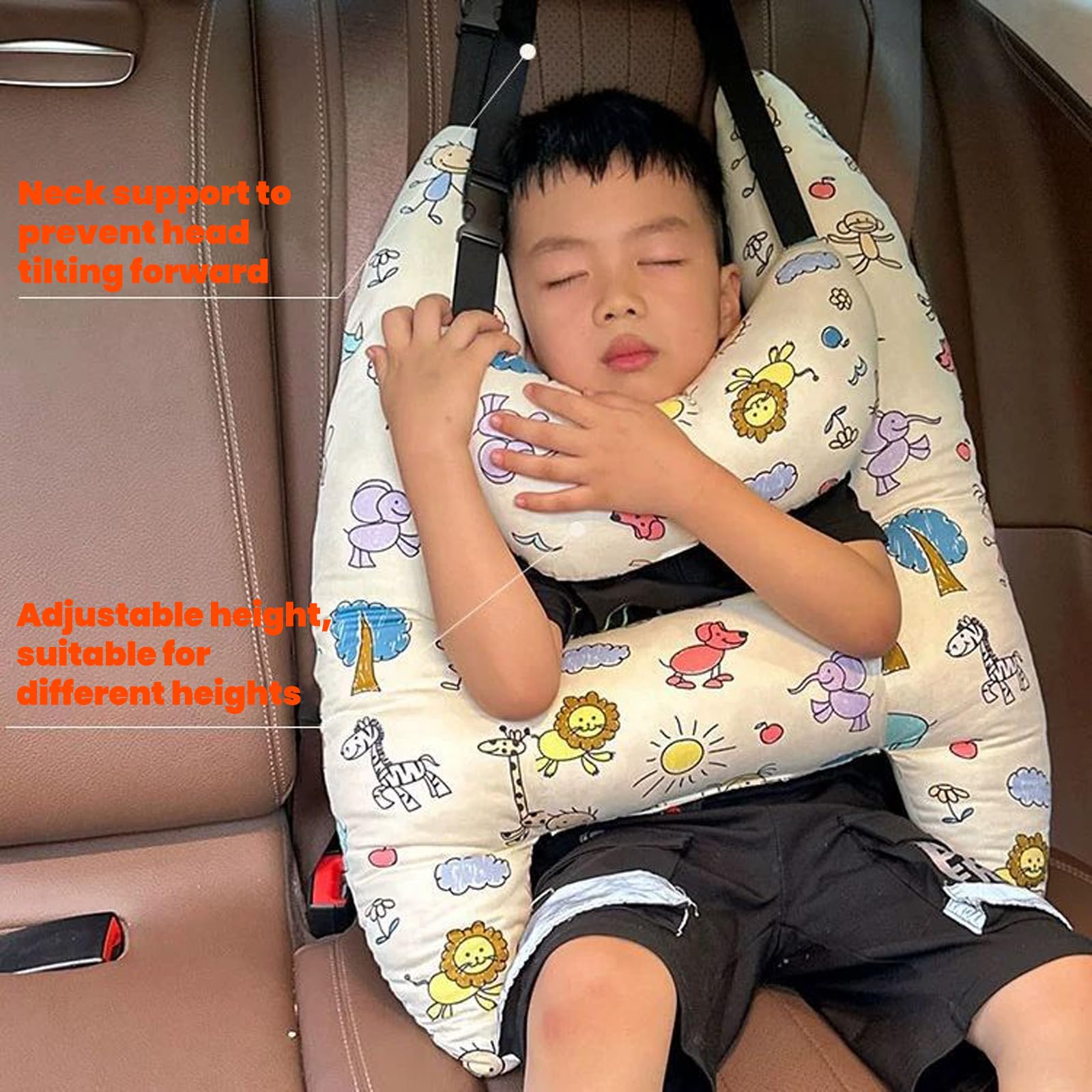 Car Pillow for Kids, H-Shape Car Seat Pillow for Kids, Portable Kids Travel Pillow, Adjustable Kids Neck Pillows for Long Trips (Dinosaur)