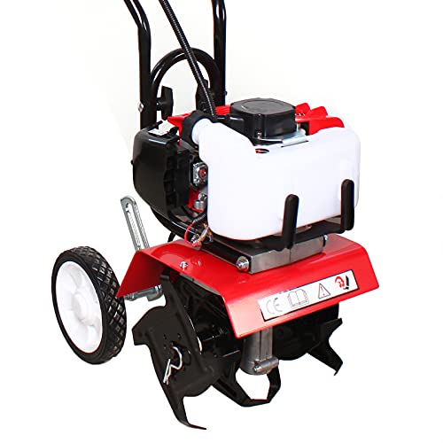OCASAMI Rototiller Mini Tiller Cultivator Garden Tiller Micro Tillage Ripper 52cc Air-Cooled Two-Stroke Gas Powered with 4 Tilling Blade, for Garden, Lawn, Digging, Weed Removal, Soil Cultivation