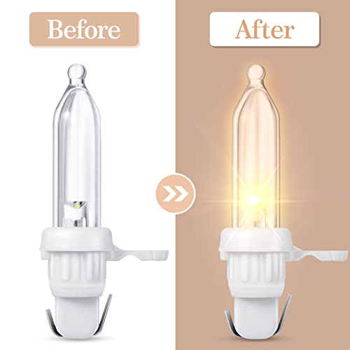 Remagr 60 Pcs Christmas LED Replacement Bulb Mini Wide Angle Xmas Tree Light Outdoor String for Garden Party Decor (White Base with Warm White Bulb)
