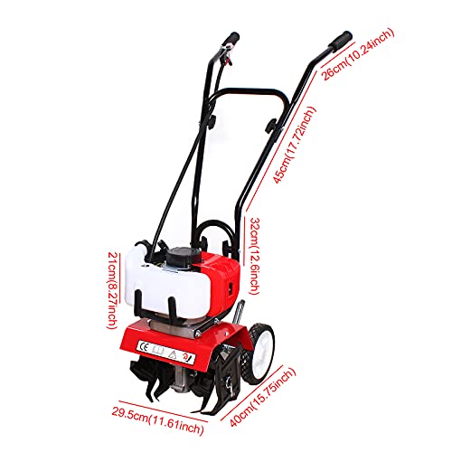 OCASAMI Rototiller Mini Tiller Cultivator Garden Tiller Micro Tillage Ripper 52cc Air-Cooled Two-Stroke Gas Powered with 4 Tilling Blade, for Garden, Lawn, Digging, Weed Removal, Soil Cultivation