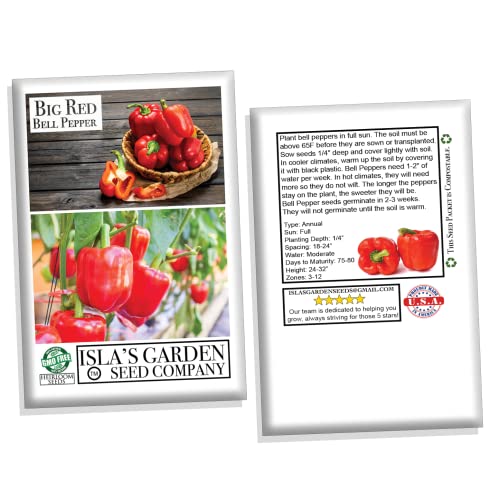 Big Red Bell Pepper Seeds for Planting, 50+ Heirloom Seeds Per Packet, (Isla's Garden Seeds), Non GMO Seeds, Botanical Name: Capsicum annuum, Great Home Garden Gift