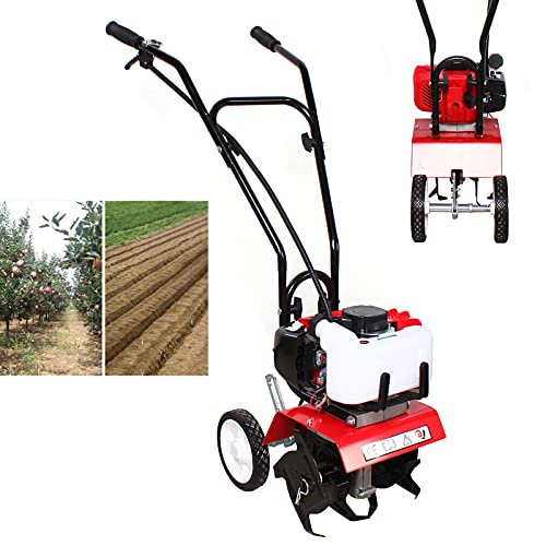 OCASAMI Rototiller Mini Tiller Cultivator Garden Tiller Micro Tillage Ripper 52cc Air-Cooled Two-Stroke Gas Powered with 4 Tilling Blade, for Garden, Lawn, Digging, Weed Removal, Soil Cultivation