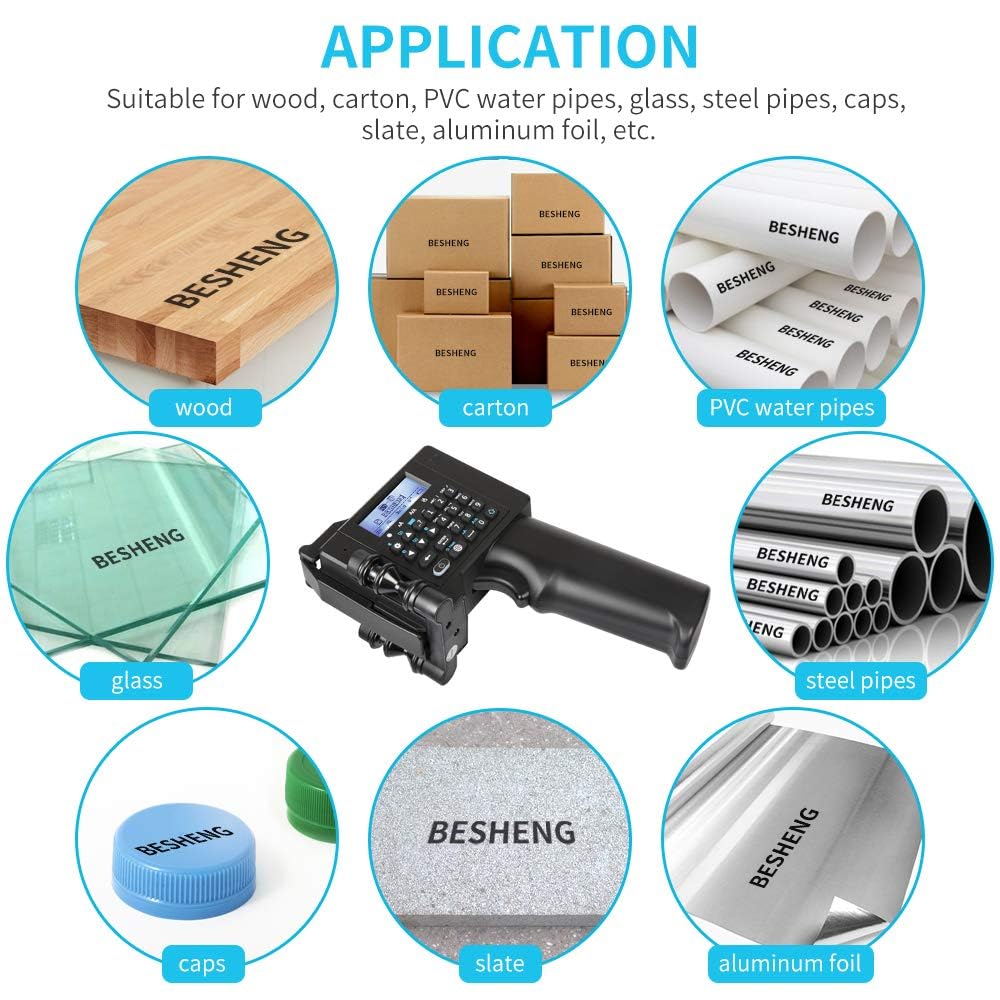 BESHENG Handheld Printer PT2000SE, Portable Handheld Inkjet Printer with Quick-Drying Ink Cartridge, Handheld Mobile Inkjet Code Printer for Label/Production Date/Time/Barcode/QR Code/Logo etc