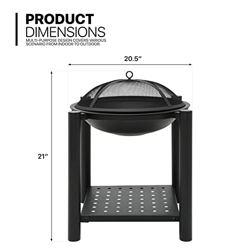 MoNiBloom 22" Portable Fire Pit Outdoor Wood Burning Firepit Outside BBQ Grill Cooking with Rack for Patio Backyard Picnic Garden, Black