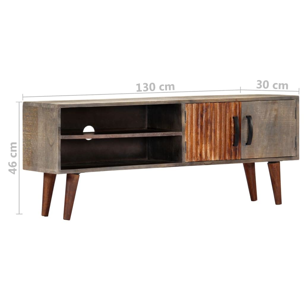 GaRcan Solid Rough Mango Wood TV Cabinet HiFi Plasma Entertainment Centre Stand Unit Media Storage Organiser Television Sideboard Grey 130x30x46cm