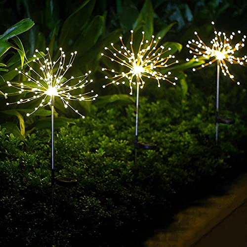 Solar Firework Lights Outdoor Waterproof Landscape Lights Flashing Fairy String Lights Starburst Lights for Garden Patio Yard Decorative (Warm White)