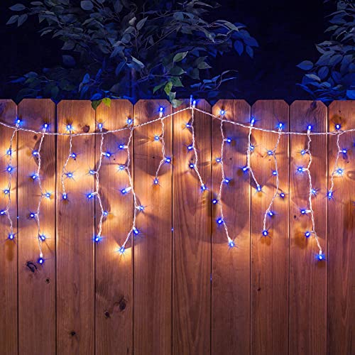 Blissun 360 LED Iciclelights, 29.5FT 8 Modes Curtain Fairy Lights with 60 Drops, Christmas Outdoor String Lights for Wedding Halloween Thanksgiving Party Home Garden Indoor Decorations, Blue