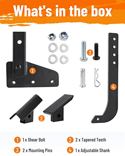 Racewill Hitch Lawn Mounted Ripper for ATV/UTV Tractor with 2 inch Receivers, Heavy Duty Trencher Subsoiler Plow with 2 Replaceable Ripper Teeth, Adjustable in Depth