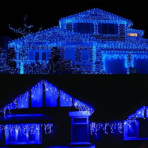 Blissun 360 LED Iciclelights, 29.5FT 8 Modes Curtain Fairy Lights with 60 Drops, Christmas Outdoor String Lights for Wedding Halloween Thanksgiving Party Home Garden Indoor Decorations, Blue