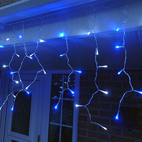 Blissun 360 LED Iciclelights, 29.5FT 8 Modes Curtain Fairy Lights with 60 Drops, Christmas Outdoor String Lights for Wedding Halloween Thanksgiving Party Home Garden Indoor Decorations, Blue