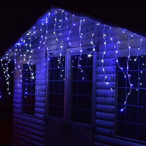Blissun 360 LED Iciclelights, 29.5FT 8 Modes Curtain Fairy Lights with 60 Drops, Christmas Outdoor String Lights for Wedding Halloween Thanksgiving Party Home Garden Indoor Decorations, Blue