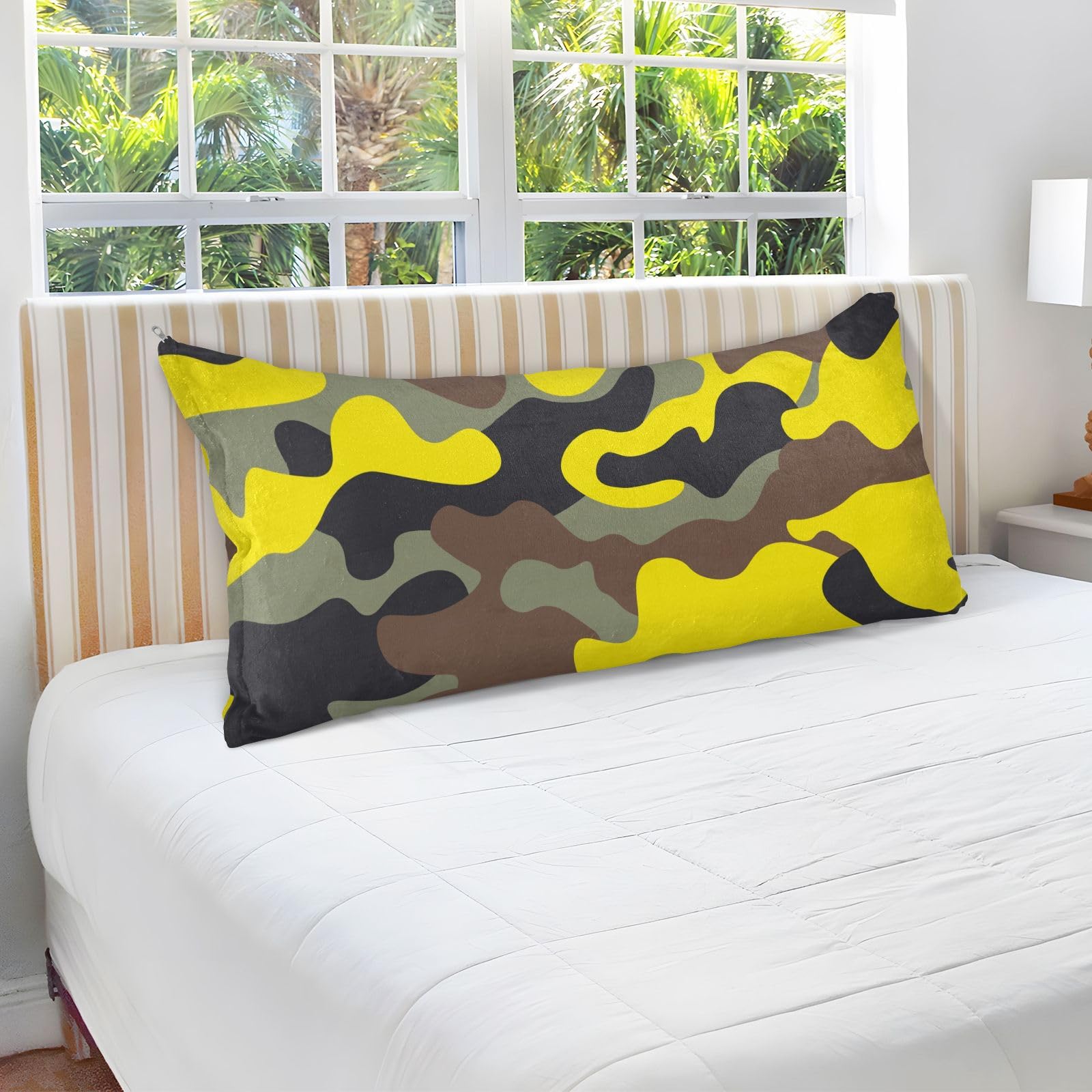 Yellow Camo Pillowcase for Hair and Skin Body Pillow Cover Long Pillow Covers 20"X 54" Pillow Cases Body Size with Zipper for Pillow
