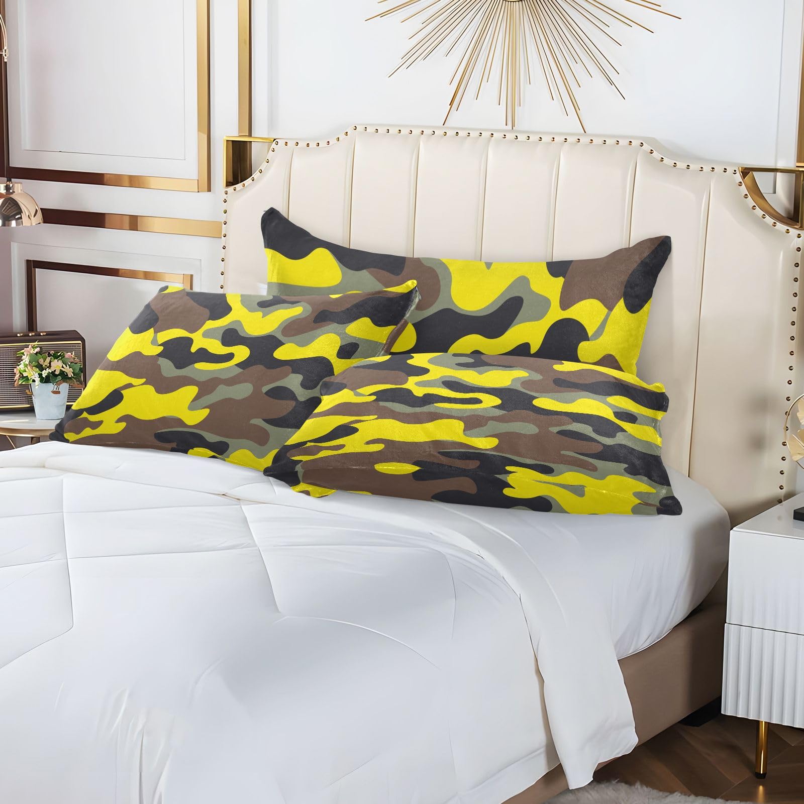 Yellow Camo Pillowcase for Hair and Skin Body Pillow Cover Long Pillow Covers 20"X 54" Pillow Cases Body Size with Zipper for Pillow