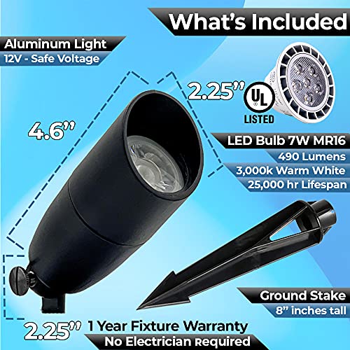 LED Spot Lights Outdoor 7W LED Landscape Light 111 - Solid Aluminum Metal Wall Light Security Lighting LED Yard Lights for Bright Long Lasting Home Garden Patio Pool Area Lighting (Includes Bulb)