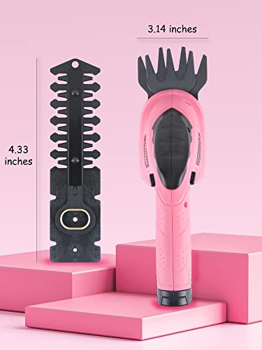 Lichamp 2-in-1 Electric Hand Held Grass Shear Pink Hedge Trimmer Shrubbery Clipper Cordless Battery Powered Rechargeable for Garden and Lawn, CGS3601PK Pink