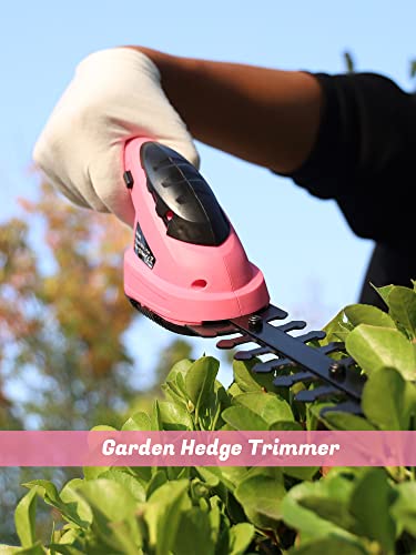 Lichamp 2-in-1 Electric Hand Held Grass Shear Pink Hedge Trimmer Shrubbery Clipper Cordless Battery Powered Rechargeable for Garden and Lawn, CGS3601PK Pink