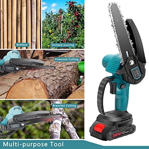 Mini Chainsaw 6-Inch with 2 Battery, Cordless power chain saws with Security Lock, Handheld Small Chainsaw for Wood Cutting Tree Trimming