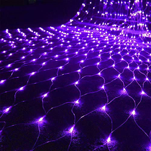 WATERGLIDE Outdoor Halloween Net Lights, 12FT x 5FT 360 LED Christmas Fairy Mesh Lights with 8 Lighting Modes, Connectable for Garden Xmas Tree, Bushes, Holiday Wedding Party Decorations, Purple
