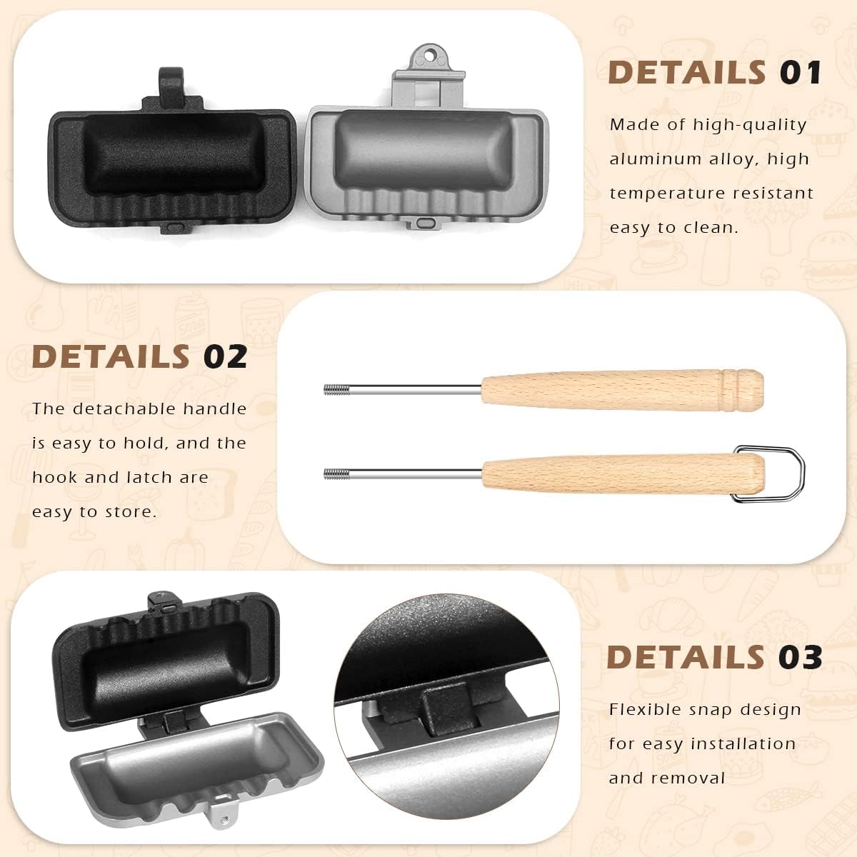Double-Sided Sandwich Baking Pan, Double Sided Frying Pan, Grilled Cheese Maker Nonstick Sandwich Maker Flip Grill Pan for Breakfast Pancakes, Omelets, Frittatas, and Toast