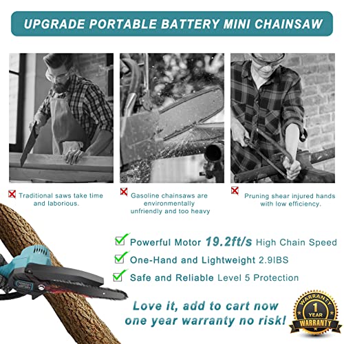 Mini Chainsaw 6-Inch with 2 Battery, Cordless power chain saws with Security Lock, Handheld Small Chainsaw for Wood Cutting Tree Trimming
