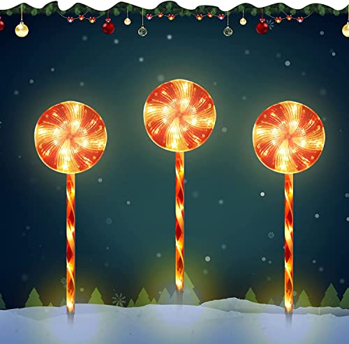 Lollipop Christmas Pathway Lights, 29" Lollipop Peppermint Pathway Lights, Outdoor Markers Christmas Decorations Lights with 8 Lighting Modes for Xmas Holiday Party Walkway Patio Garden Decor