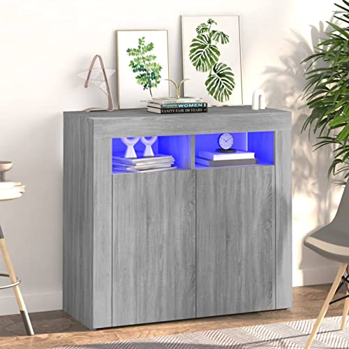 GaRcan TV Cabinet with LED Lights Gloss TV Stand Unit with LED Lights Unit Entertainment Centre Modern TV Unit Desk Bedroom Living Room, Smoked Oak 80 x 35 x 75 cm (Grey Sonoma 80 x 35 x 75 cm)