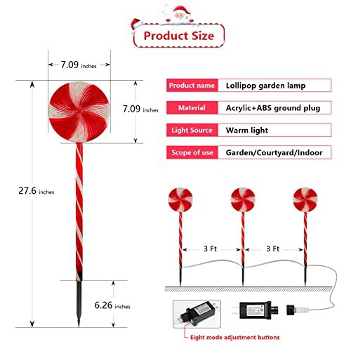Lollipop Christmas Pathway Lights, 29" Lollipop Peppermint Pathway Lights, Outdoor Markers Christmas Decorations Lights with 8 Lighting Modes for Xmas Holiday Party Walkway Patio Garden Decor