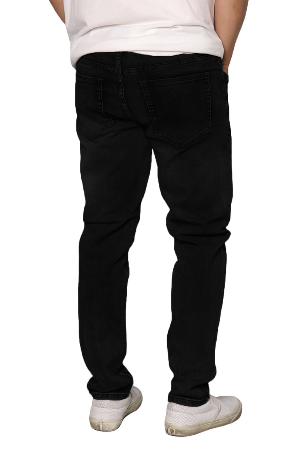 URBANJ Men's Stretch Loose Fit Denim Jeans (US, Waist Inseam, 30, 30, Regular, Regular, 007 Jet Black)