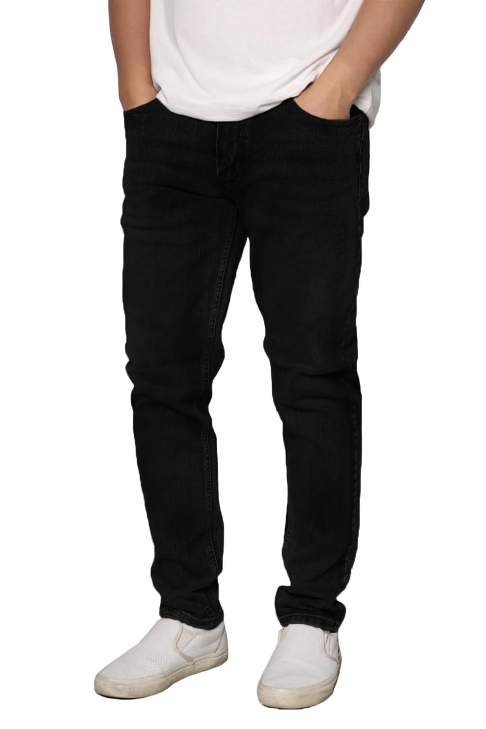 URBANJ Men's Stretch Loose Fit Denim Jeans (US, Waist Inseam, 30, 30, Regular, Regular, 007 Jet Black)