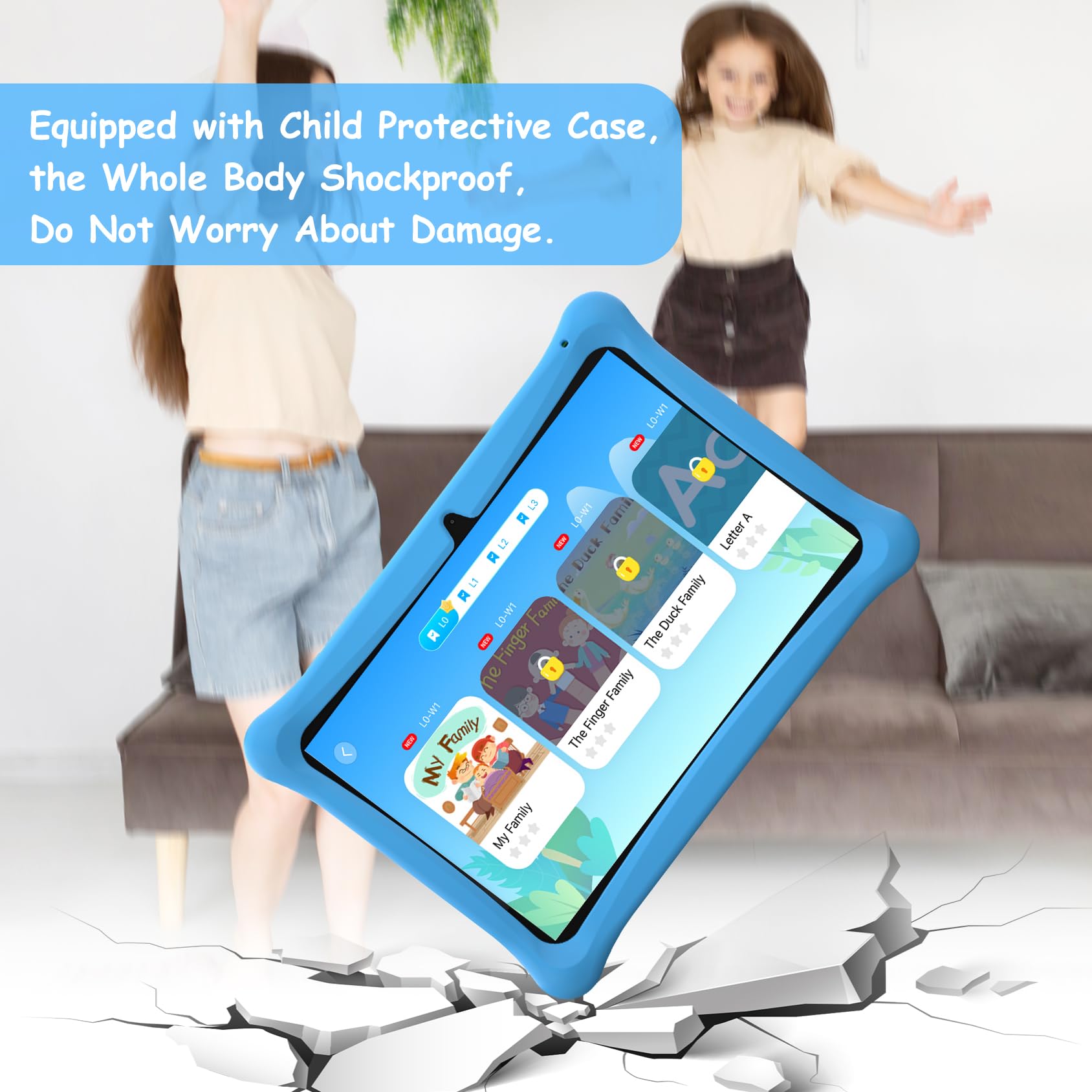 SGIN 10.1 inch Kids Tablet Android 12, 64GB ROM 2GB RAM(TF Card 512GB), Pre-Installed iWawa, Parental Control, 2.4G/5G WiFi, BT4.2, Dual Camera, Educational, Toddler Tablet Shockproof Case(Blue)