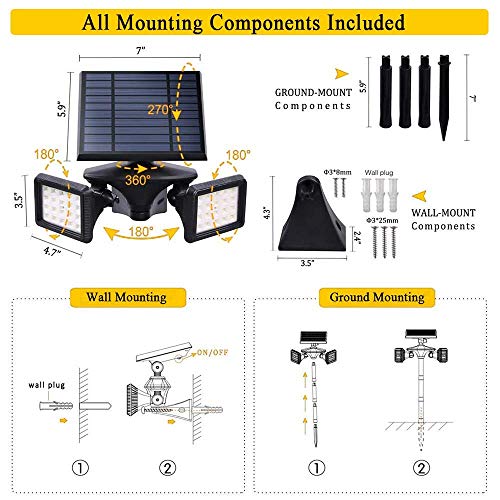 EMANER Motion Sensor Solar Light Outdoor, Dusk to Dawn Wireless Security LED Flood Light, 6000K Very Bright, Solar Powered Landscape Spotlights Waterproof for Garden/Driveway/Porch, (1-Pack)