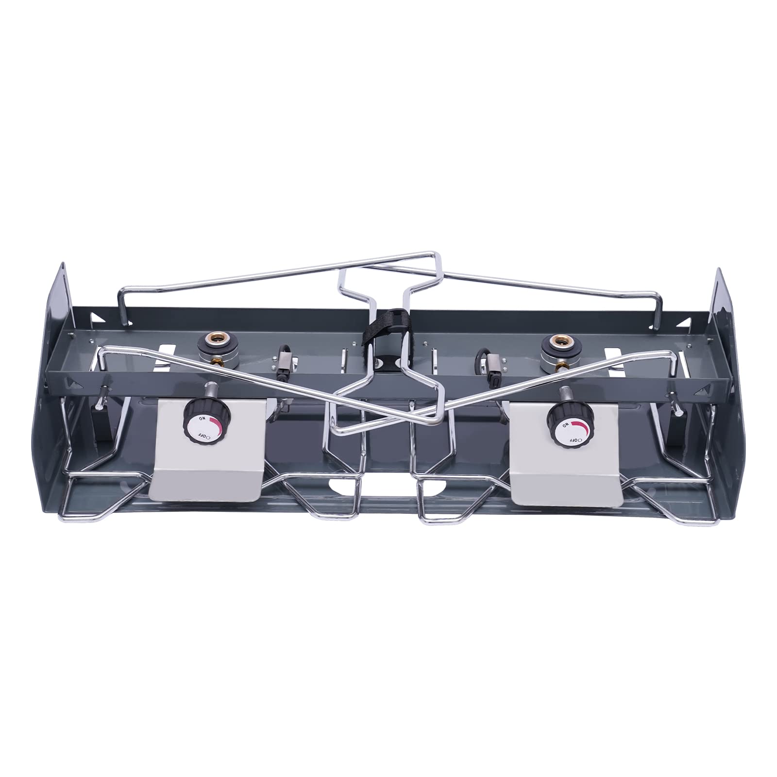 Gas Camping Stove, Portable 2 Burner Stovetop,Stainless Steel Drip Tray, Foldable Legs with Wind Panels for Patio Camping, BBQ