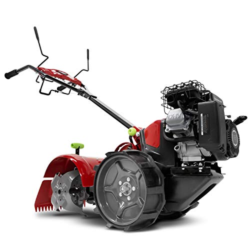 EARTHQUAKE 31285 Pioneer Dual Direction Rear Tine Tiller with Instant Reverse, Airless Wheels, 17" Width, 11" Tilling Depth, 99cc 4-Cycle Viper Engine, Black/Red