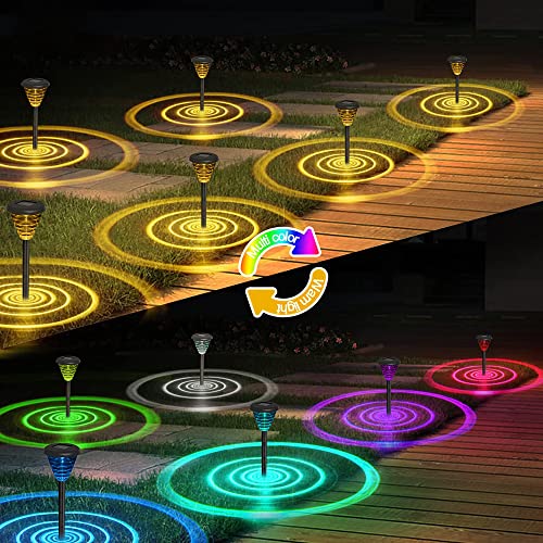 Bright solar pathway lights outdoor,Decorative solar garden pathway lights color changing&warm color,Color solar powered lights landscape outdoor waterproof,for Walkway Backyard Lawn Patio(2-PACK)