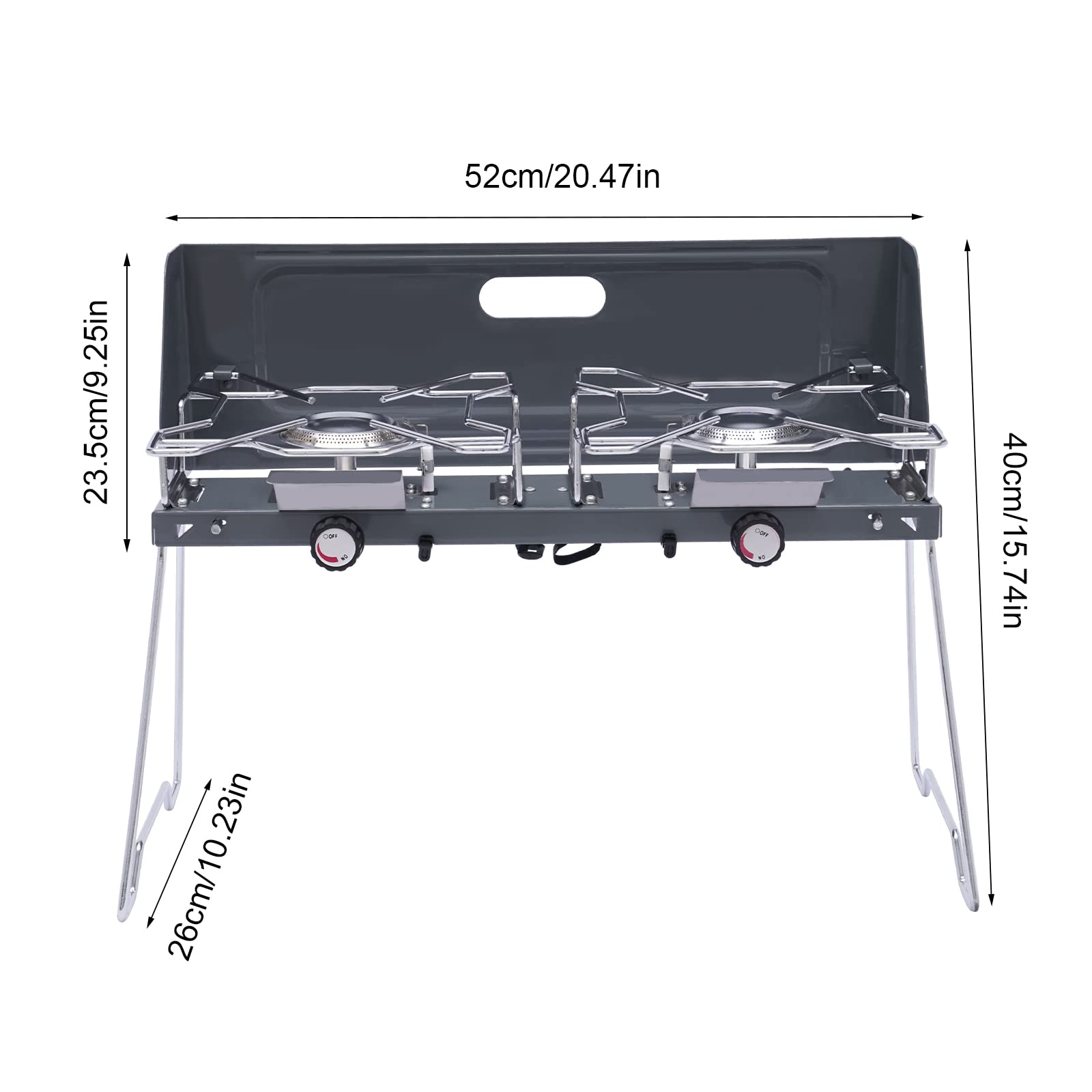 Gas Camping Stove, Portable 2 Burner Stovetop,Stainless Steel Drip Tray, Foldable Legs with Wind Panels for Patio Camping, BBQ