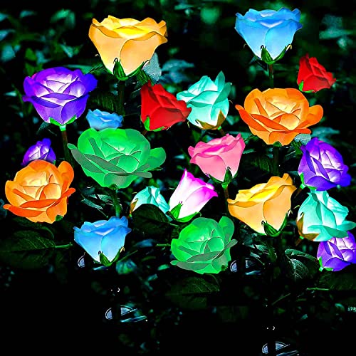NBQQ Solar Flowers Solar Garden Lights,7 Color Changing Rose Lights,Solar Flower Lights Garden Decor for Wedding Party Outside,Patio,Yard,Flowerbed,Pathway,Valentine's Day(4 Pack)