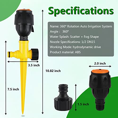 Eiqer 360° Rotation Auto Irrigation System, Multifunction-Adjustable Sprinklers, Large Area Coverage Garden Sprinkler for Lawn Sprinkler, Plant Irrigation Sprinkler System(NOT Have Hose Connector)