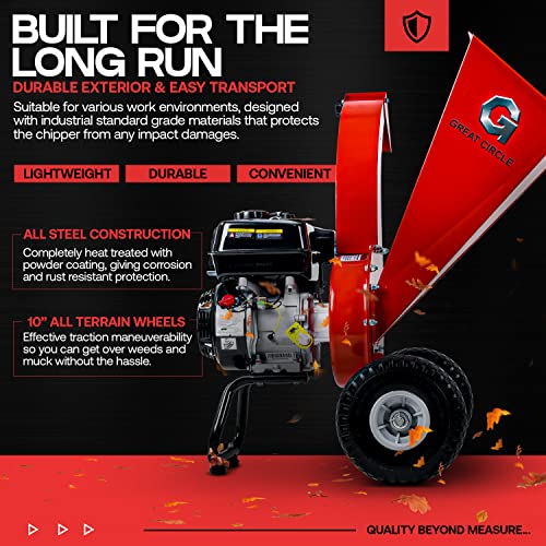 GreatCircleUSA Mini Wood Chipper Shredder Mulcher Ultra Duty 7 HP Gas Powered 3" Inch Max Wood Capacity EPA/CARB Certified Aids in Fire Prevention and Building Firebreaks