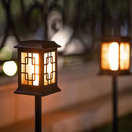 Solar Lantern Outdoor Lights,Big Size Hanging & Plug-in Lawn Path Solar Lights,Waterproof Flickering Flame Solar Lantern Lights,Solar Garden Light in Yard/Fence/Wall