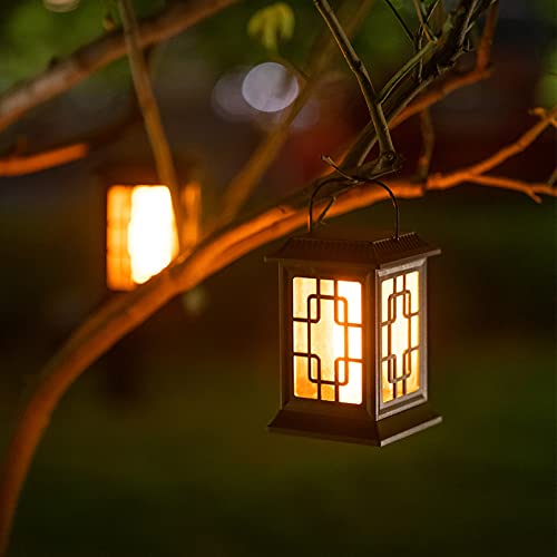 Solar Lantern Outdoor Lights,Big Size Hanging & Plug-in Lawn Path Solar Lights,Waterproof Flickering Flame Solar Lantern Lights,Solar Garden Light in Yard/Fence/Wall