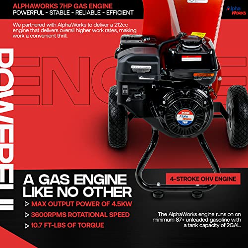 GreatCircleUSA Mini Wood Chipper Shredder Mulcher Ultra Duty 7 HP Gas Powered 3" Inch Max Wood Capacity EPA/CARB Certified Aids in Fire Prevention and Building Firebreaks