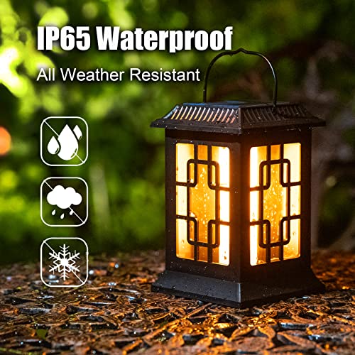 Solar Lantern Outdoor Lights,Big Size Hanging & Plug-in Lawn Path Solar Lights,Waterproof Flickering Flame Solar Lantern Lights,Solar Garden Light in Yard/Fence/Wall