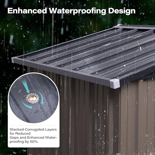 LAUSAINT HOME Outdoor Storage Sheds 6x4FT, Waterproof Metal Storage Tool Bike Sheds with Lockable Door for Backyard, Garden, Patio and Lawn, Brown