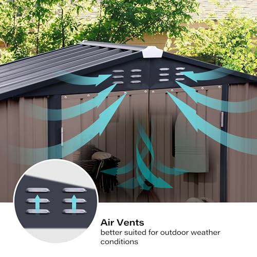 LAUSAINT HOME Outdoor Storage Sheds 6x4FT, Waterproof Metal Storage Tool Bike Sheds with Lockable Door for Backyard, Garden, Patio and Lawn, Brown